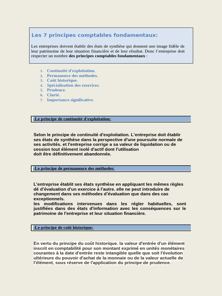 7 Principes Comptables Essentiels | PDF | Comptabilité | Économie