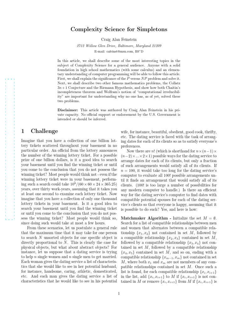 Complexity Science For Simpletons | PDF | Conjecture | Time Complexity