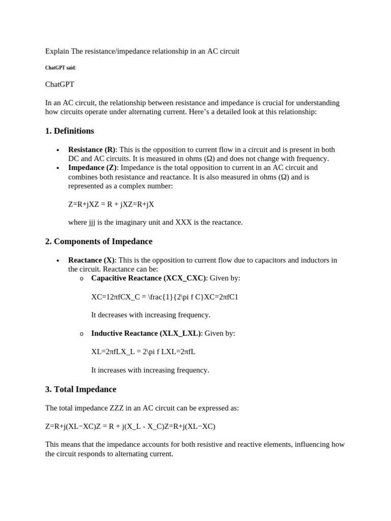 Relationship Between Resistance and Impedance | PDF | Electrical ...