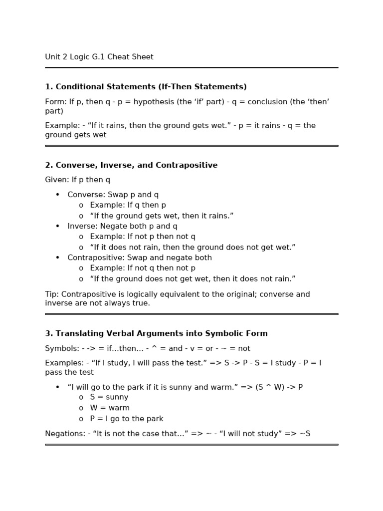 Unit2 Logic Cheatsheet | PDF