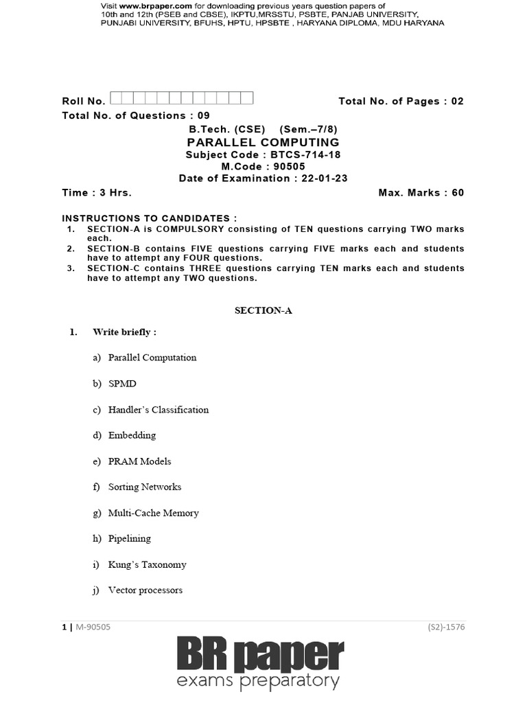 7th Sem Previous Year Question Paper | PDF | Parallel Computing | Computing