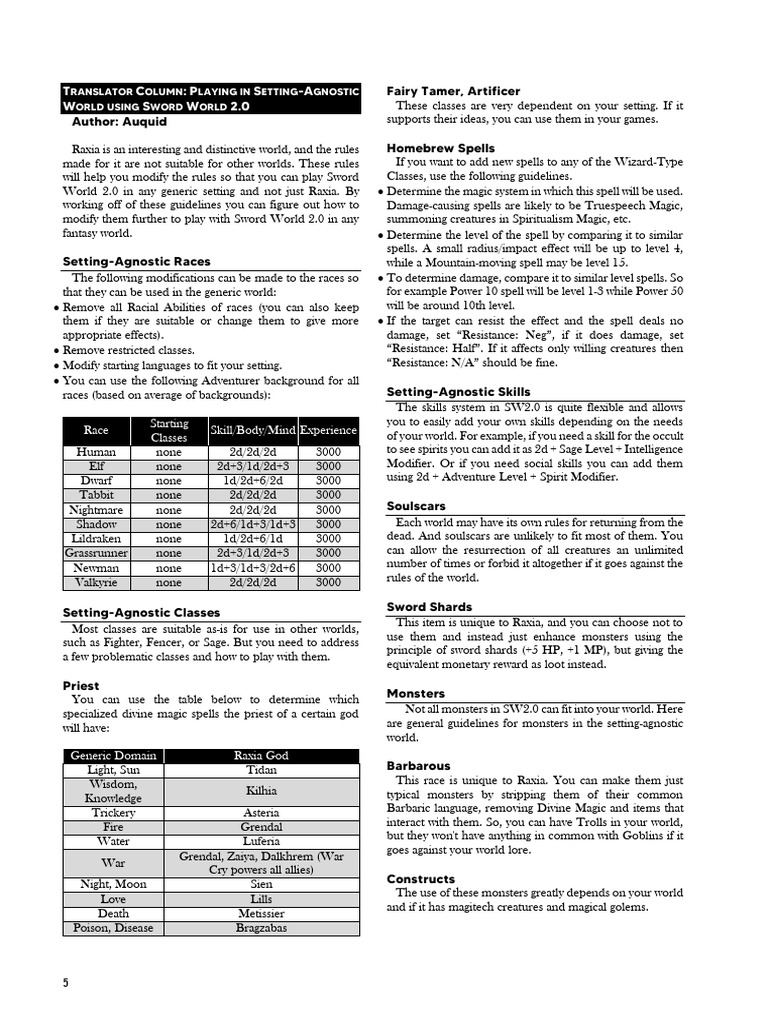 Adapt Sword World 2.0 for Any Setting | PDF
