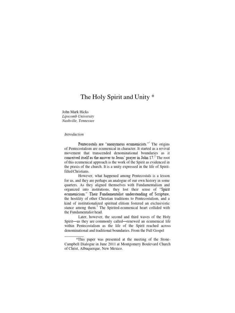The Holy Spirit and Unity | PDF | Pentecostalism | God The Father