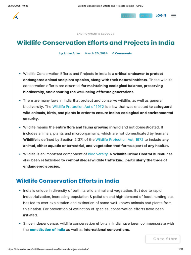 Wildlife Conservation Efforts and Projects in India - UPSC | PDF ...