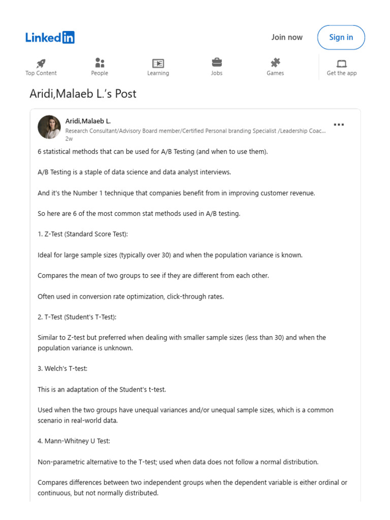 Six Statistical Methods That Can Be Used for a-B Testing | PDF ...