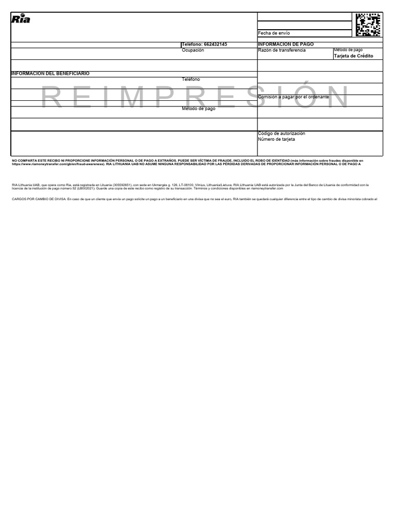Ria Order Receipt ES871100252 | PDF | Moneda | Lituania
