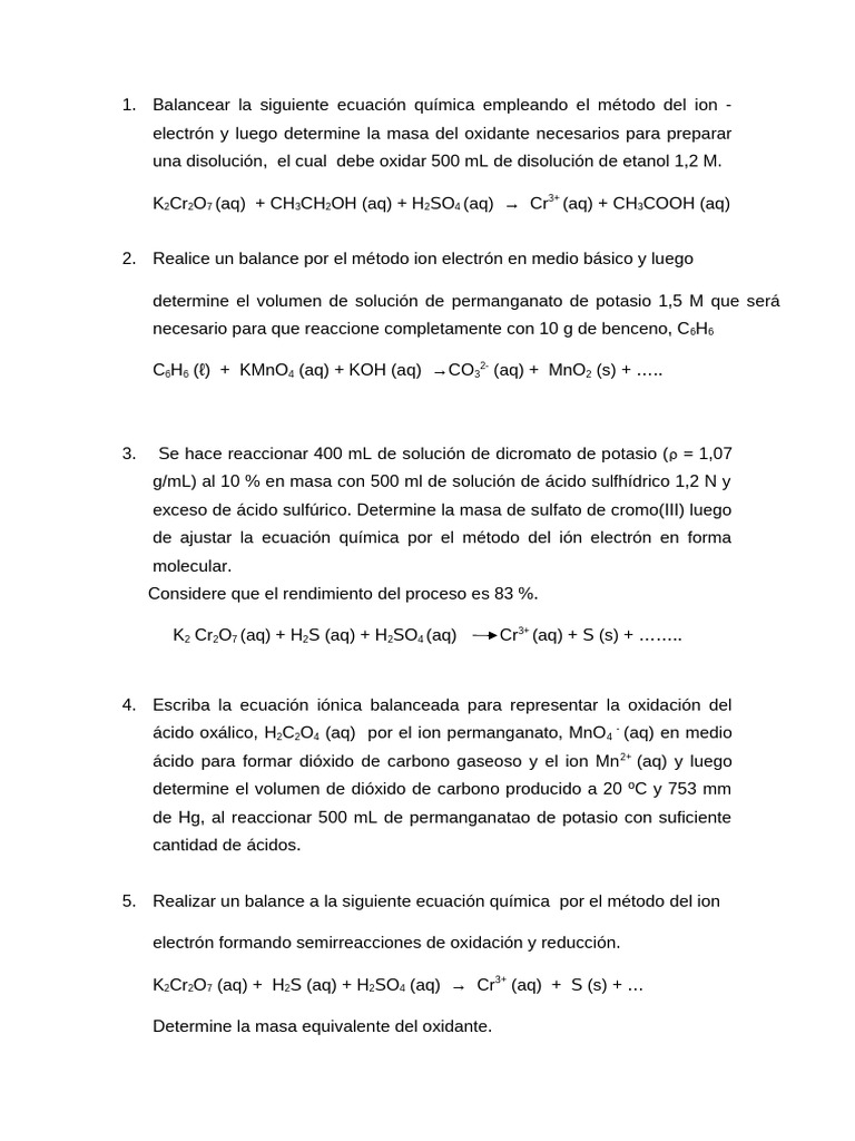 Balance Por Ion Electrón | PDF | Redox | Ácido sulfúrico