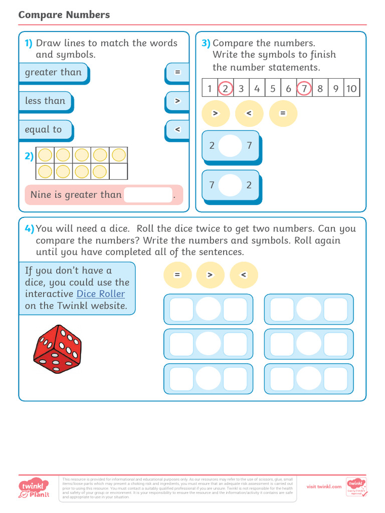 Compare Numbers Activity Guide | PDF | Tabletop Games | Dice