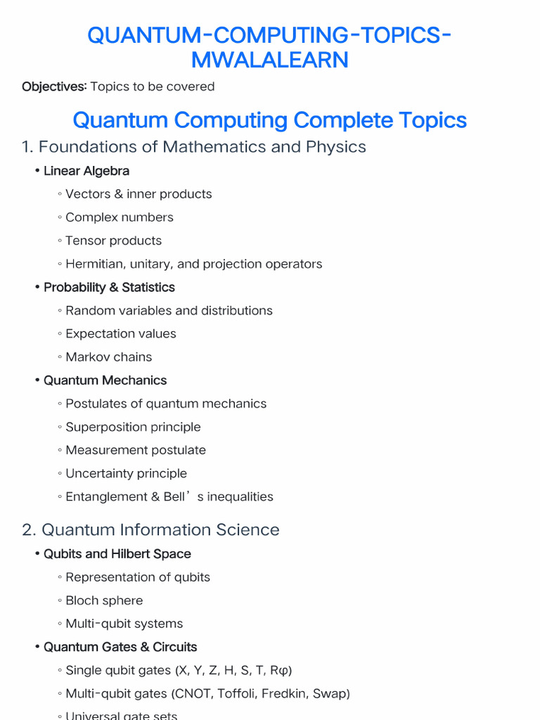 Quantum Computing Topics Mwalalearn | PDF