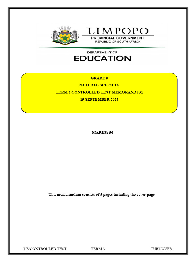 Grade 9 Natural Sciences Test Memo | PDF | Force | Electric Current