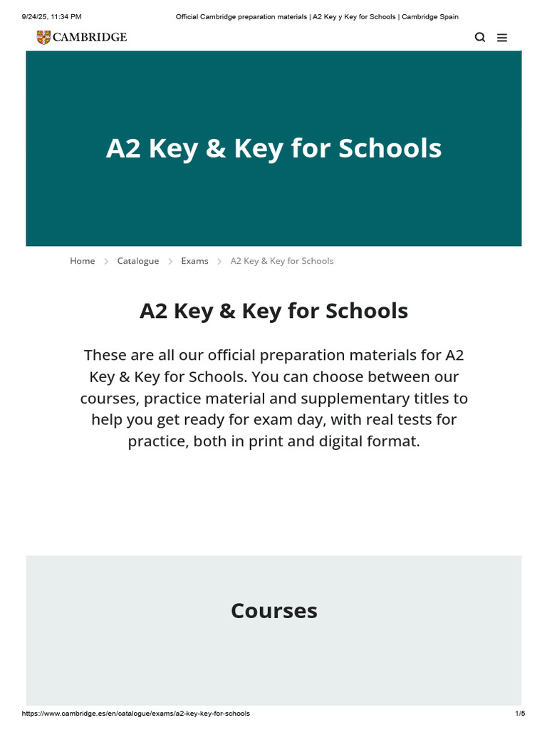 Official Cambridge preparation materials_A2 Key y Key for Schools | PDF | Educational Stages ...