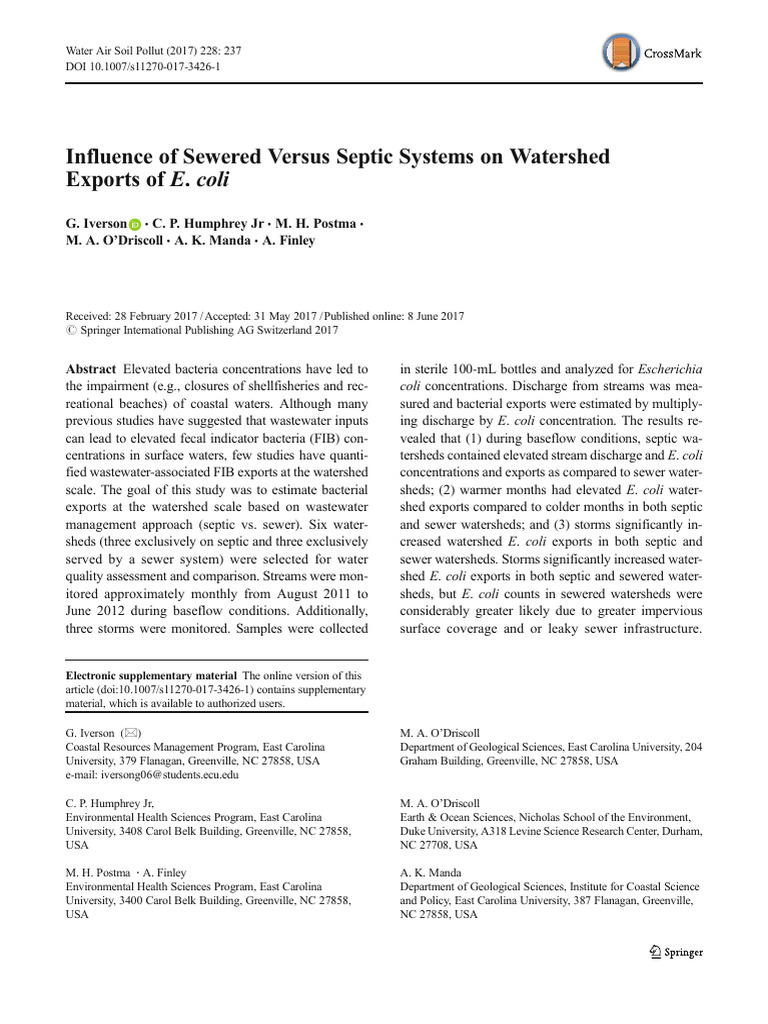 Iverson 2017 Influence of Sewered Versus Septic Systems On Watershed ...