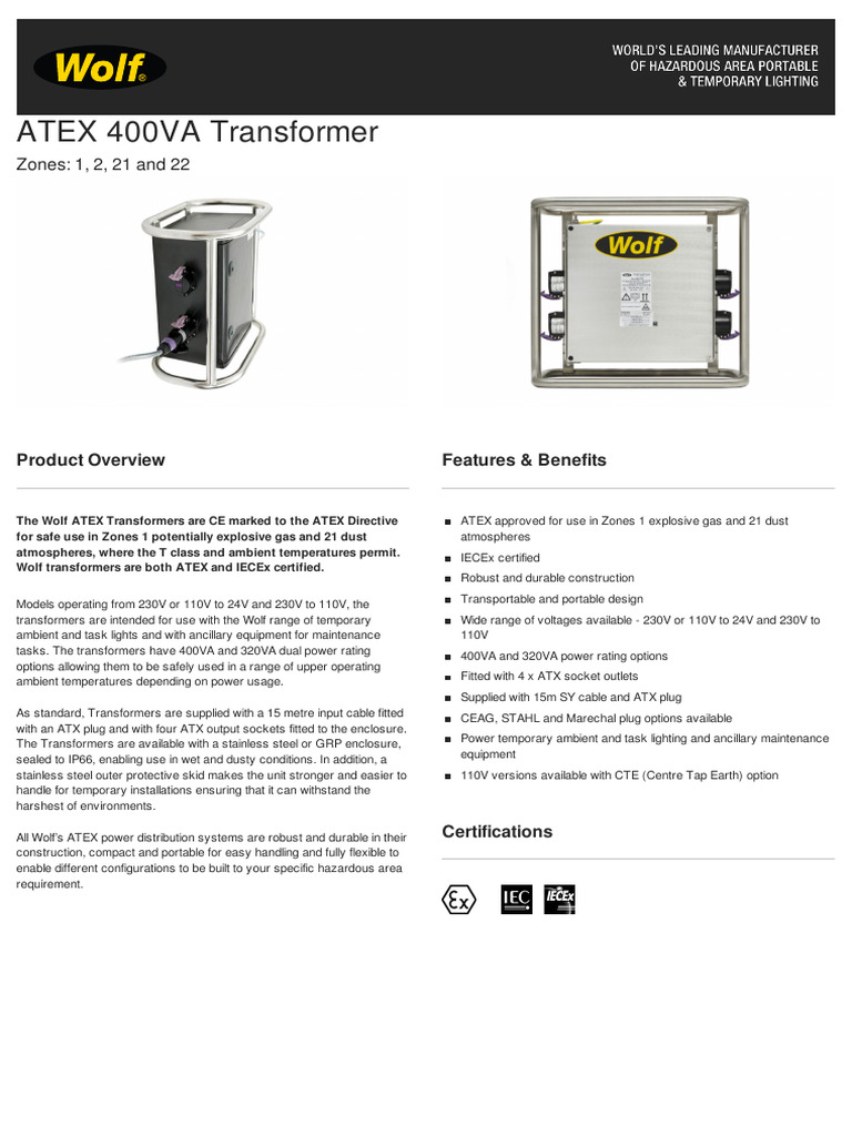 ATEX Certified Wolf Transformers Overview | PDF | Mains Electricity ...