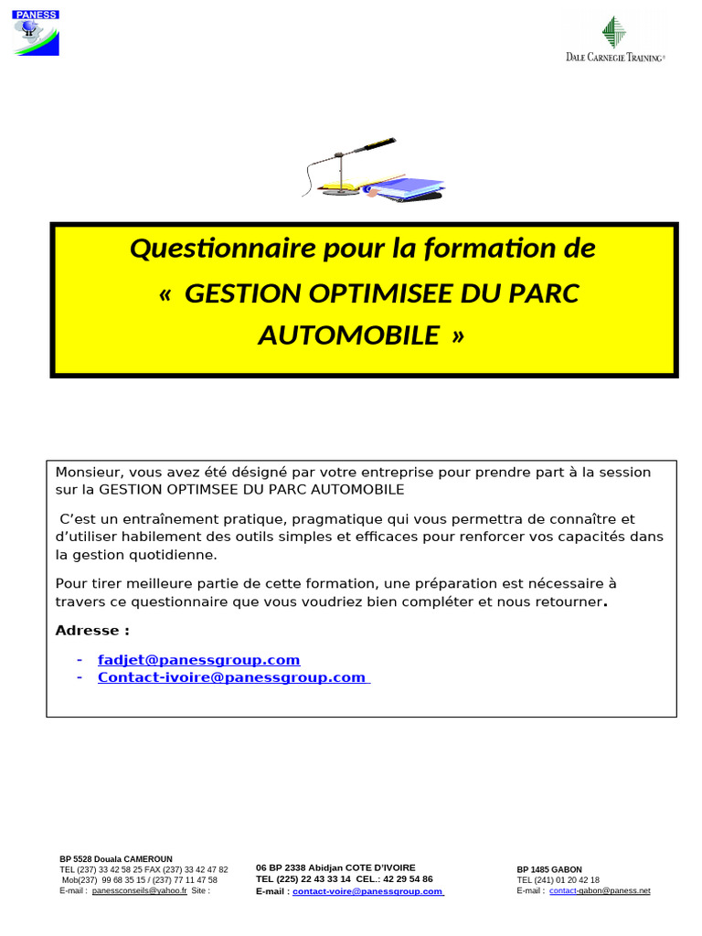 Questionnaire pour gestion parc automobile | PDF