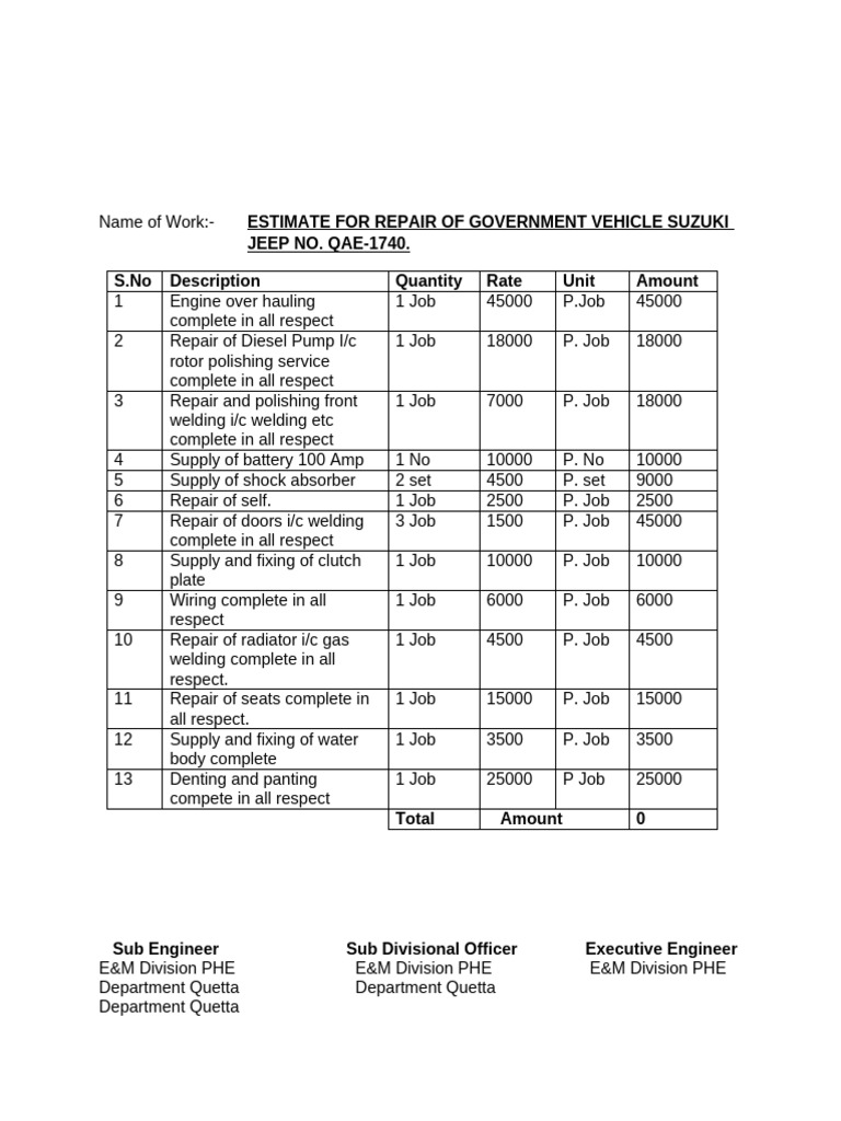 Repair of Government Vehicle | PDF | Mechanical Engineering | Vehicle ...