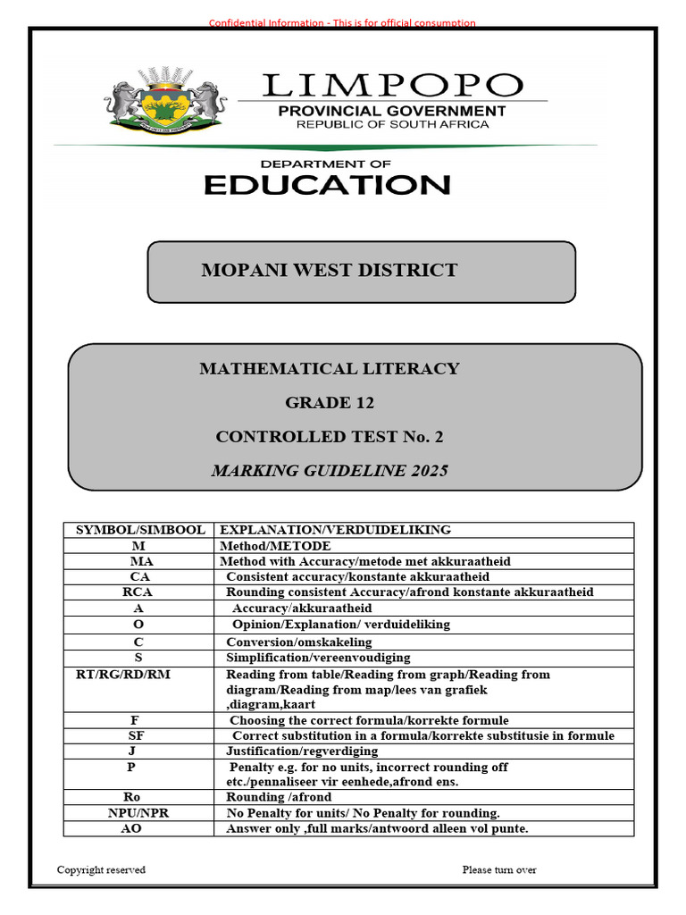 2025 Mlit Grade 12 Term 3 Test Marking Guideline | PDF | Area