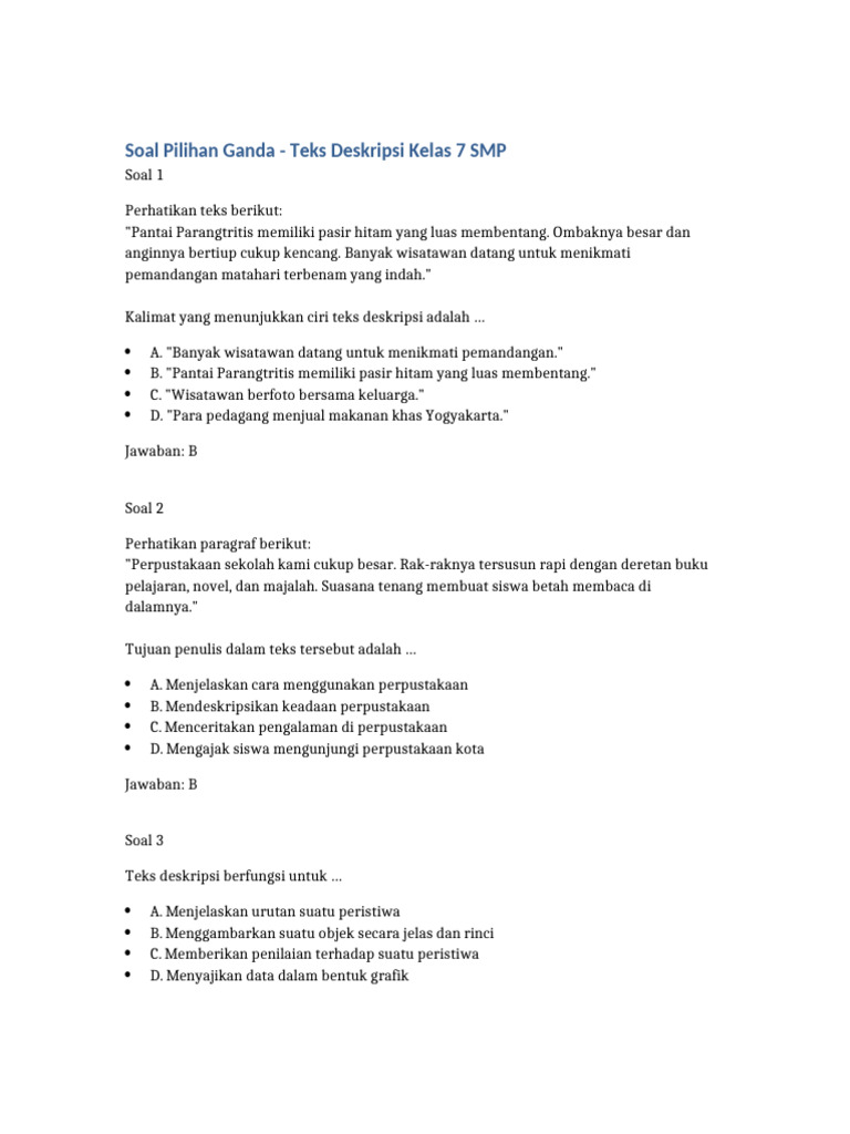 Soal Deskripsi Teks Kelas 7 SMP | PDF