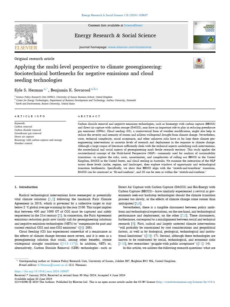 11. Applying the Multi-level Perspective to Climate Geoengineering ...