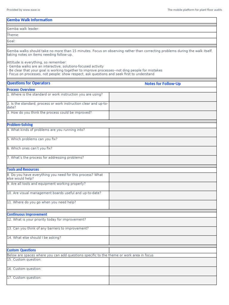 Gemba Walk Checklist | PDF