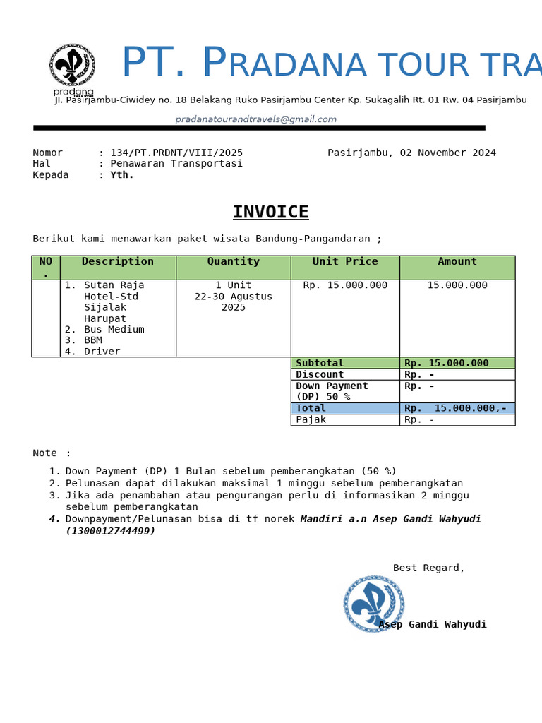Invoice Paket Wisata DP 50% | PDF