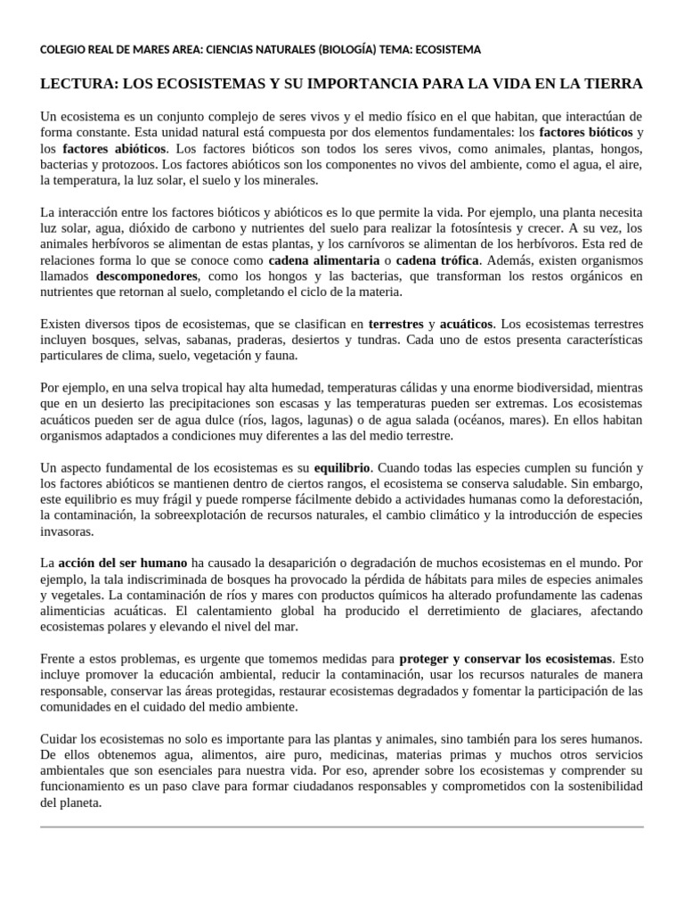 Lectura Guia Los Ecosistemas | PDF | Suelo | Ecosistema