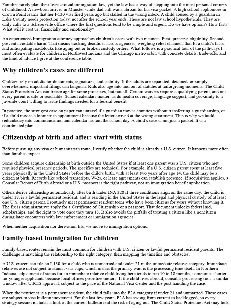 Children's Immigration Options: Guidance From A Schererville ...