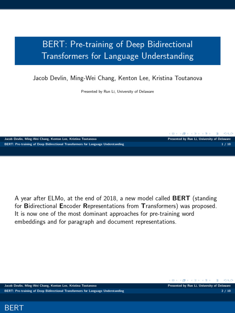 Pres3 BERT Pre Training of Deep Bidirectional Transformers For Language ...