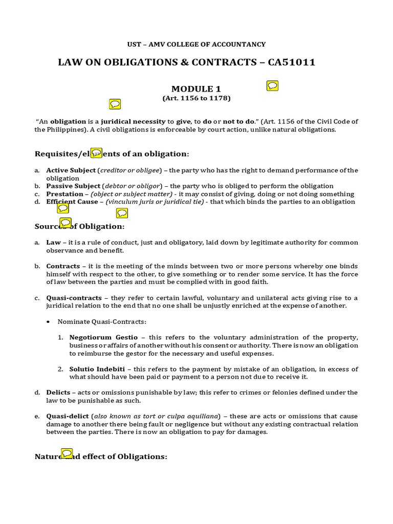 Module 1 - With Annotations | PDF | Damages | Law Of Obligations
