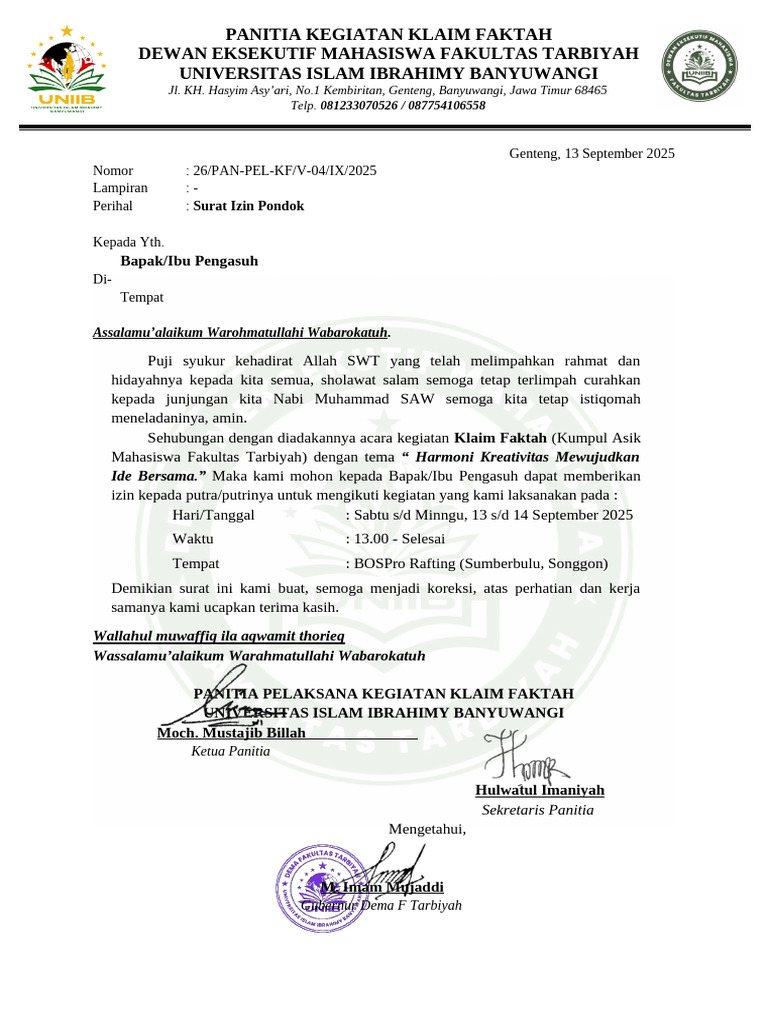 Surat Izin Pondok | PDF