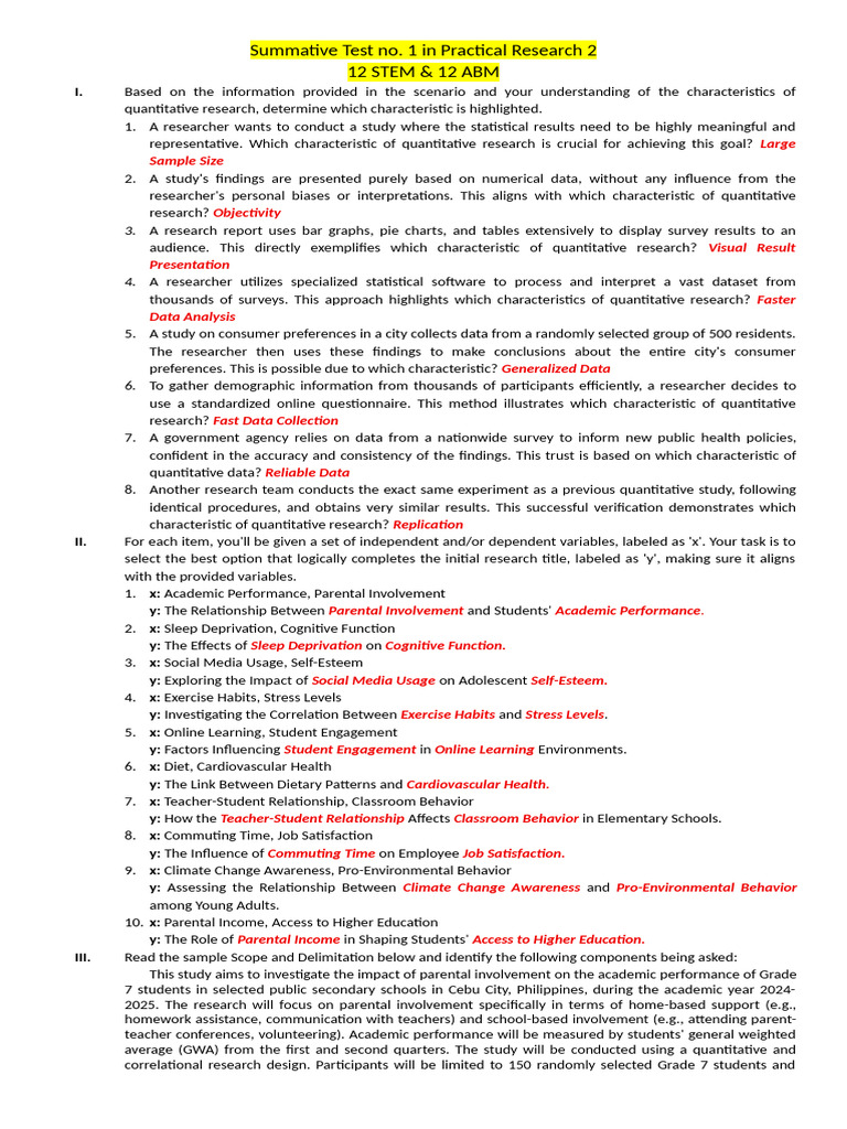 Practical Research 2 Summative Test | PDF | Survey Methodology | Statistics