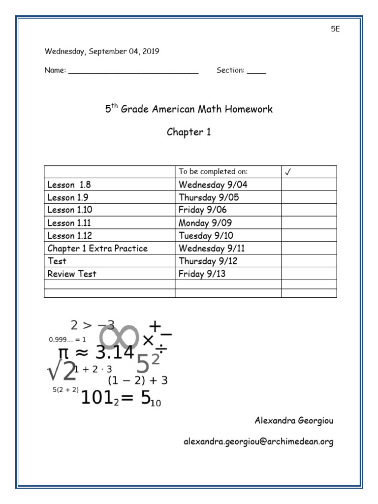 5th Grade Math Homework Assignments | PDF
