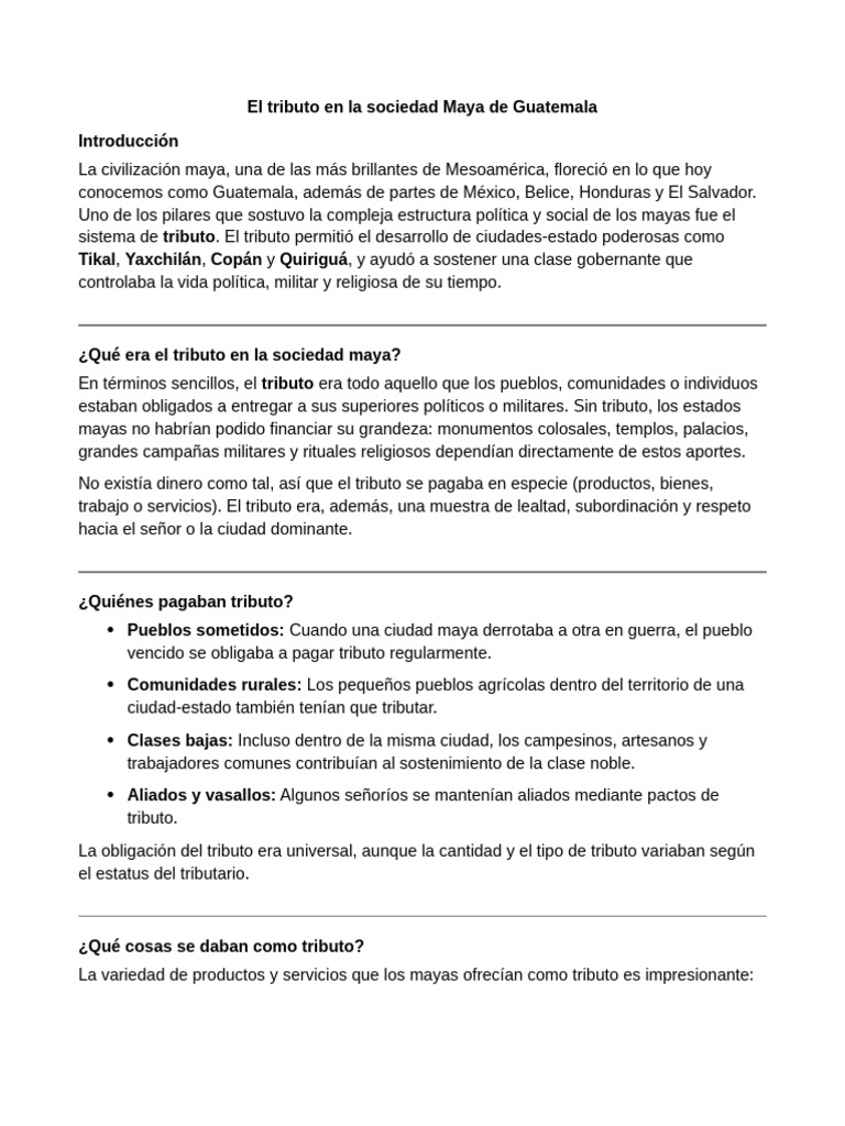 El tributo en la economía maya | PDF | Civilización maya