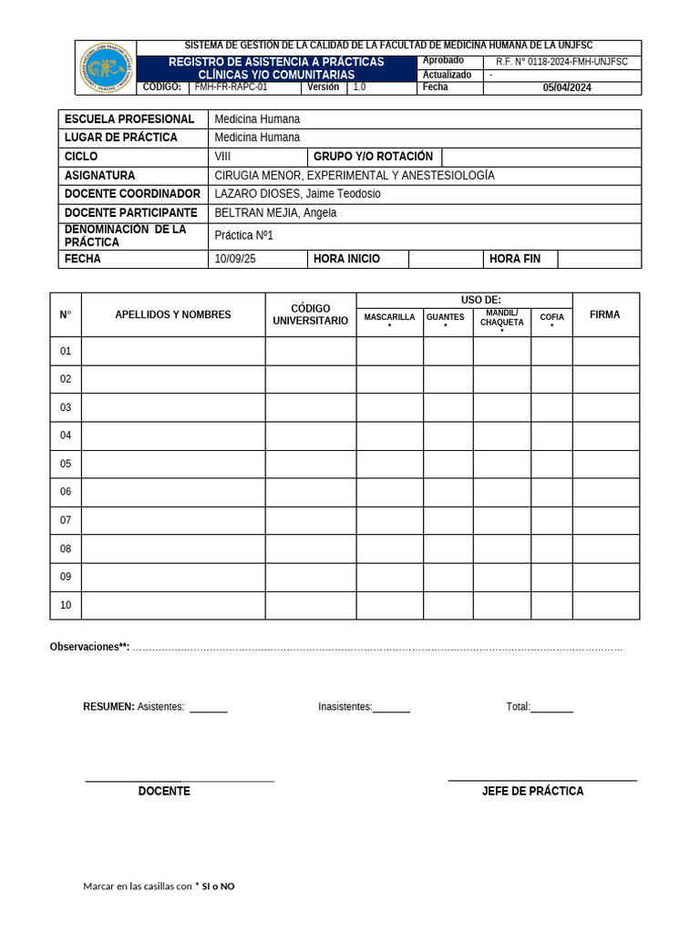 10. Fmh-fr-rapc Formato Practicas Clinicas Aprob (2) | PDF