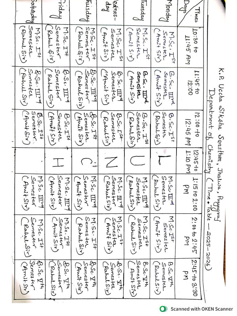 Chemistry Classes Time Table 2025-2026 - 1 | PDF