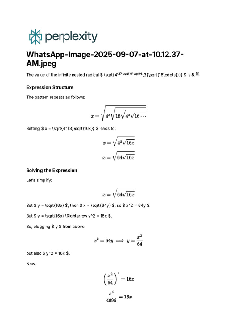 Value of Infinite Nested Radical 8 | PDF