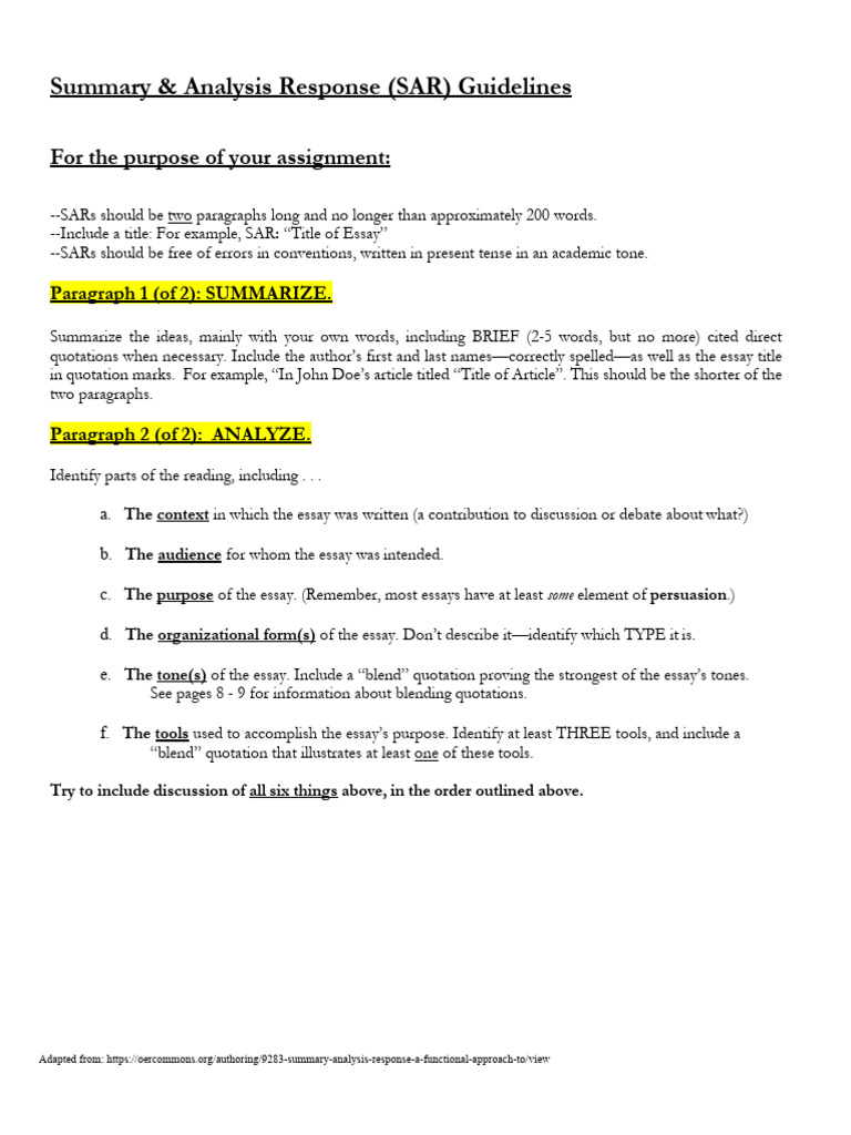 SAR Essay Writing Guidelines | PDF | Essays