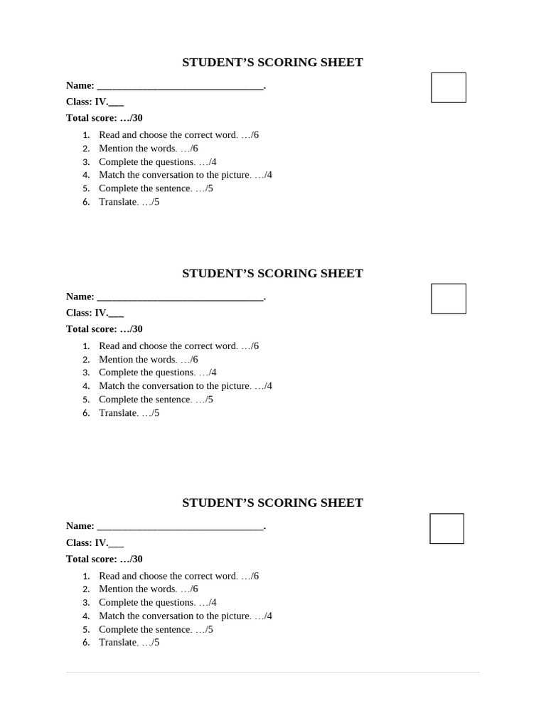 Student's Scoring Sheet ASAS KELAS 4 GENAP 2025 | PDF