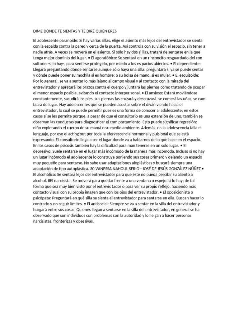DIME DÓNDE TE SIENTAS Y TE DIRÉ QUIÉN ERES | PDF