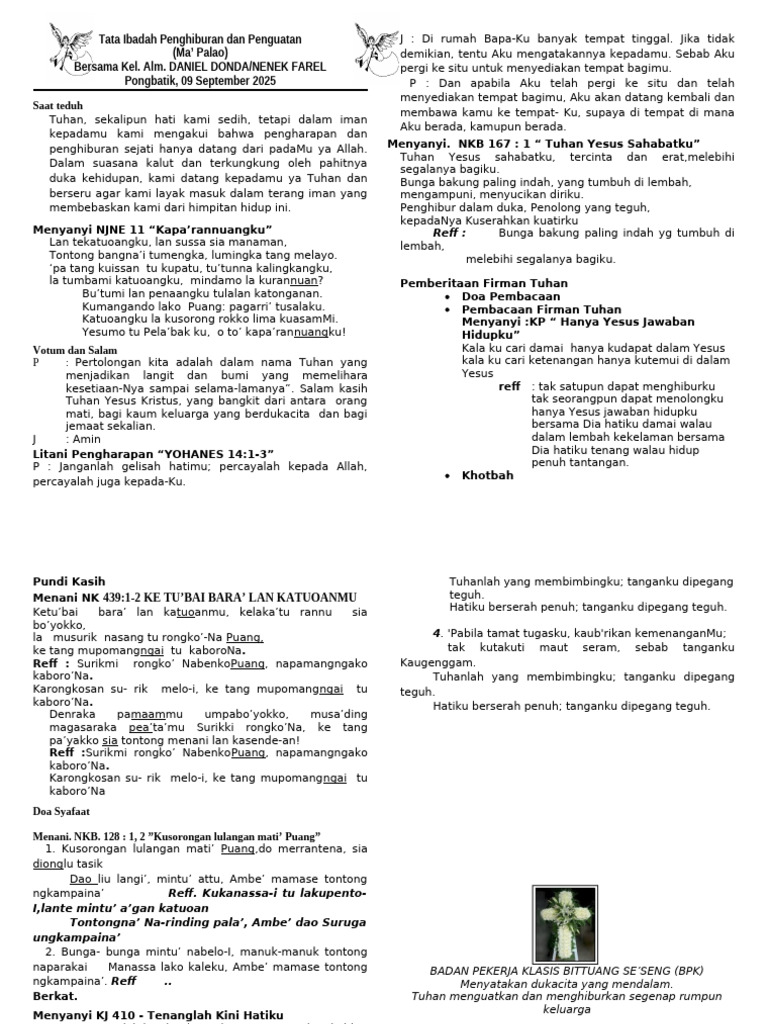 Tata Ibadah Penghiburan Keluarga Donda | PDF