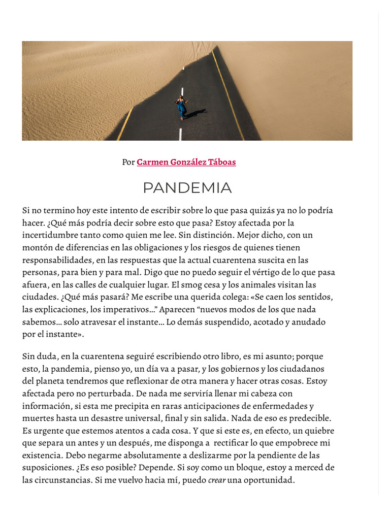 Pandemia - Carmen González Táboas - de Inconscientes. | PDF