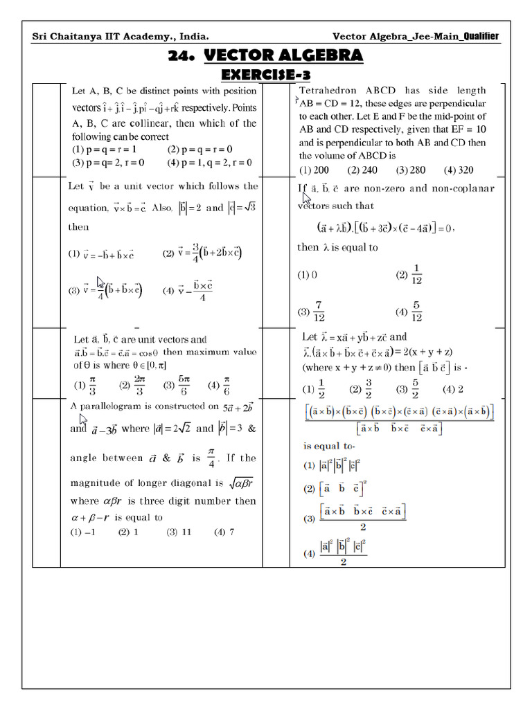 Vector Algebra & Geometry Exercises | PDF | Mathematics | Classical ...