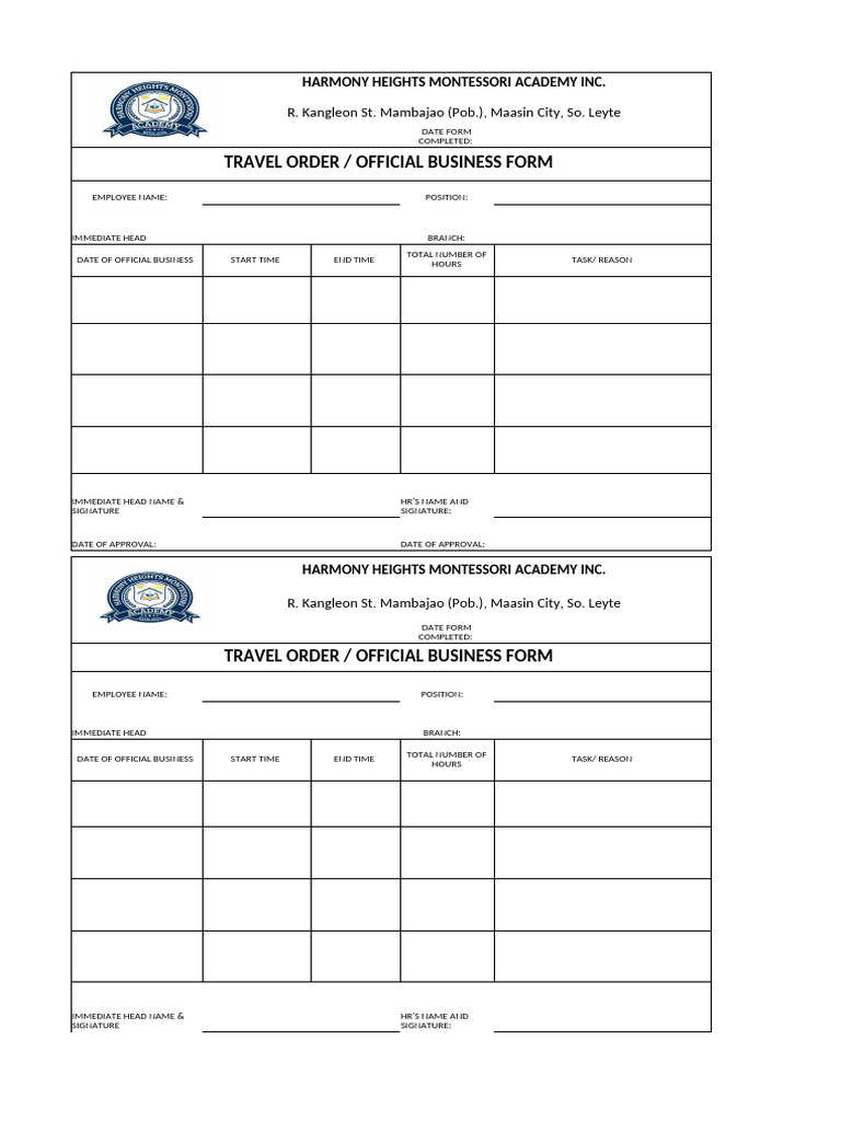 Travel Order or Official Business Form | PDF | Investment Banking ...