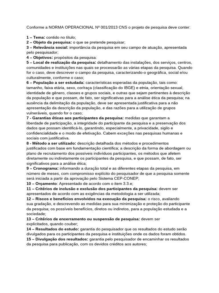 Itens Projeto de Pesquisa Cep | PDF