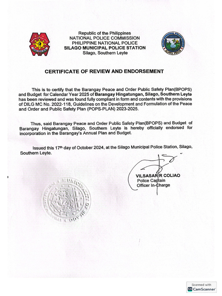 Bpops Certification From PNP | PDF