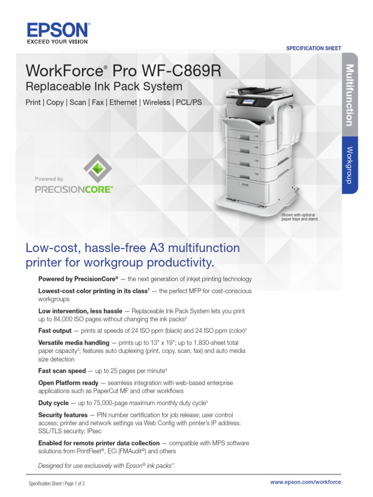 Workforce Pro WF c869r Spec Sheet 190964974 | PDF | Image Scanner ...
