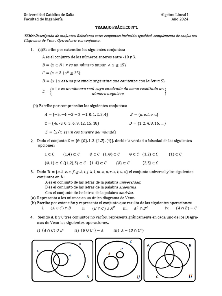 Conjuntos y Operaciones en Álgebra Lineal | PDF