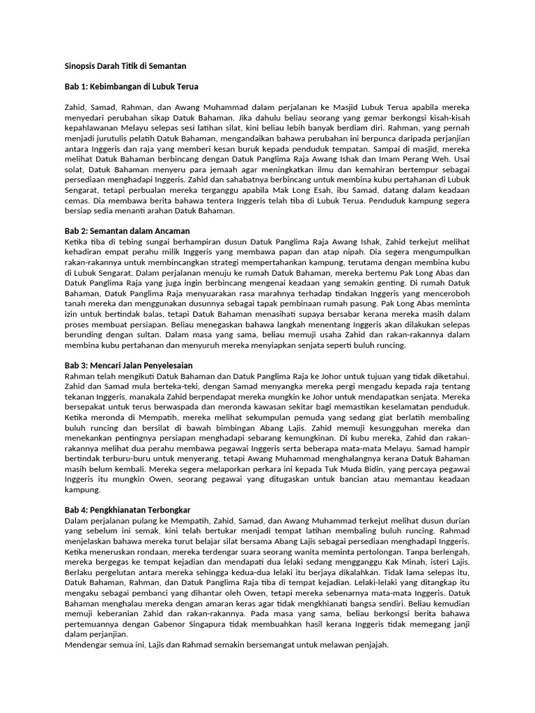 Sinopsis Darah Titik Di Semantan | PDF