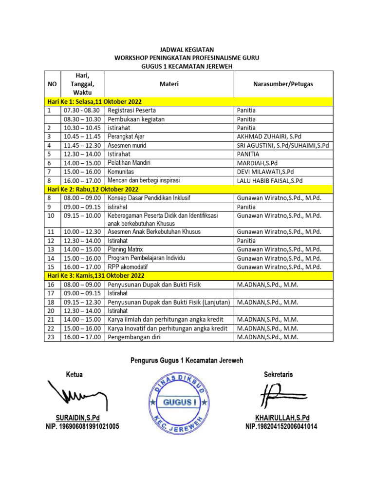 Jadwal Kegiatan Pelatihan Fix | PDF