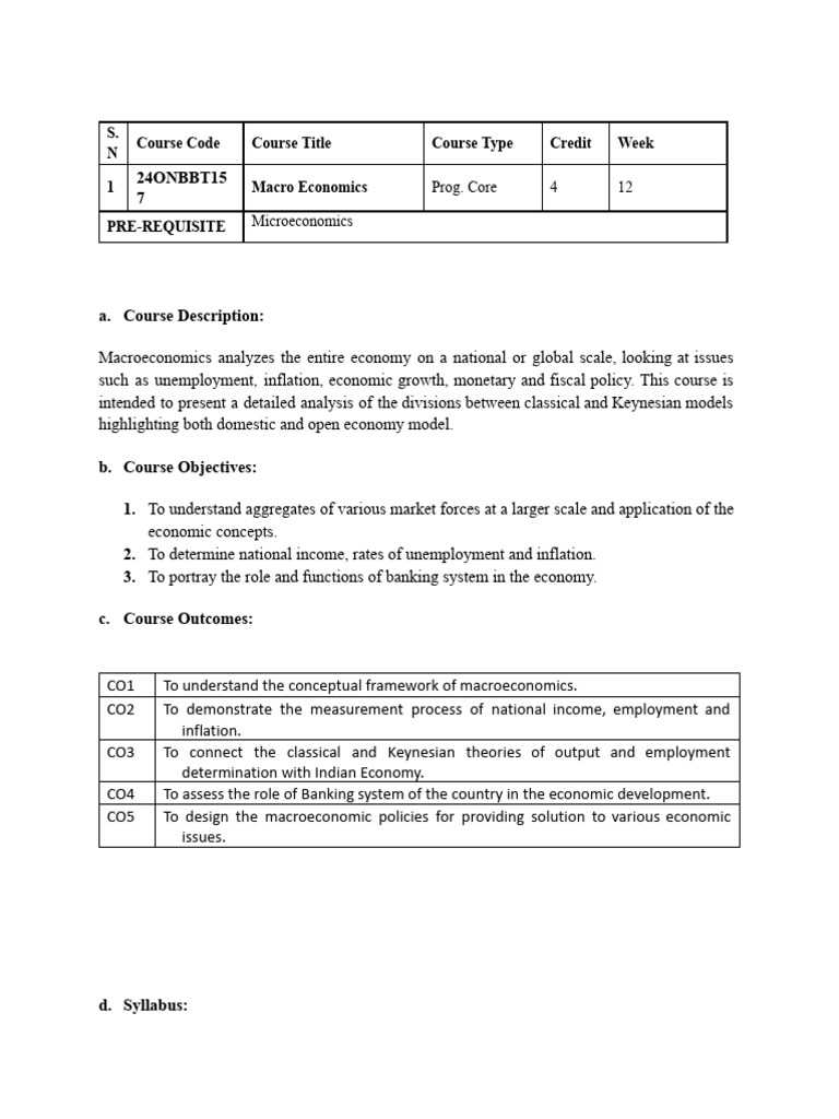 Syllabus Macro Economics | PDF | Macroeconomics | Economics
