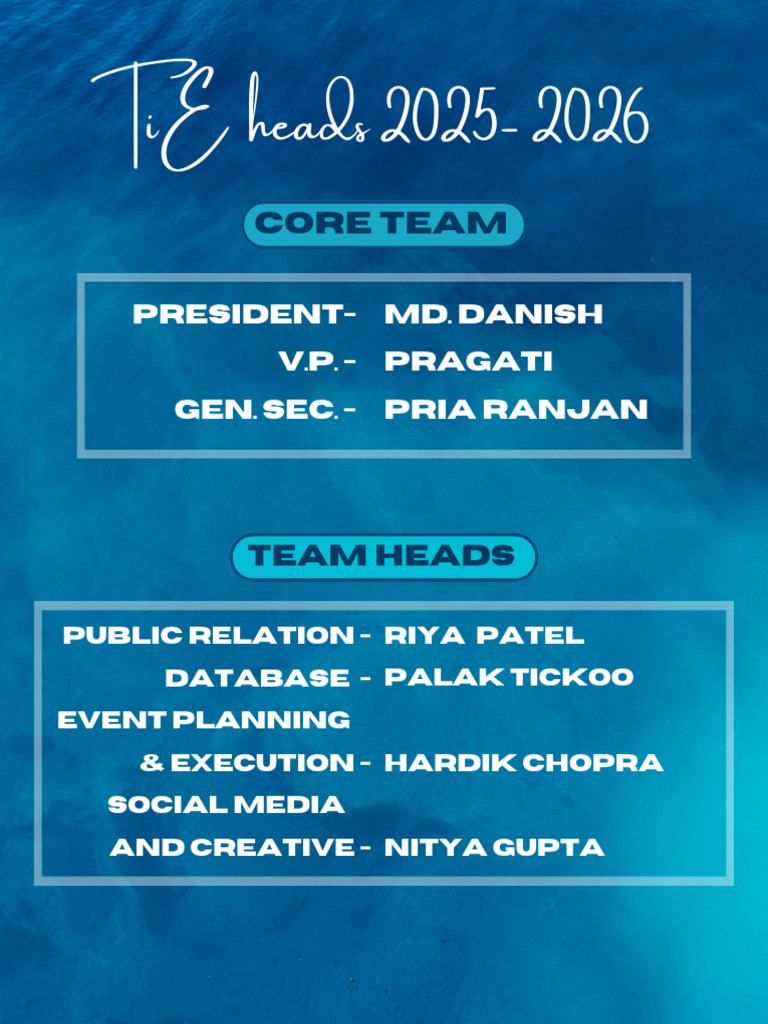 TiE 2025-2026 Core Team Members | PDF